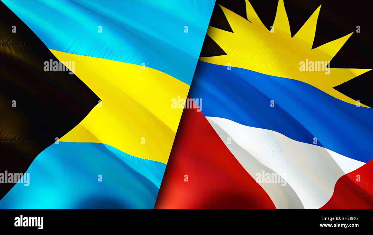 Bahamas and Antigua and Barbuda flags. 3D Waving flag design. Bahamas ...