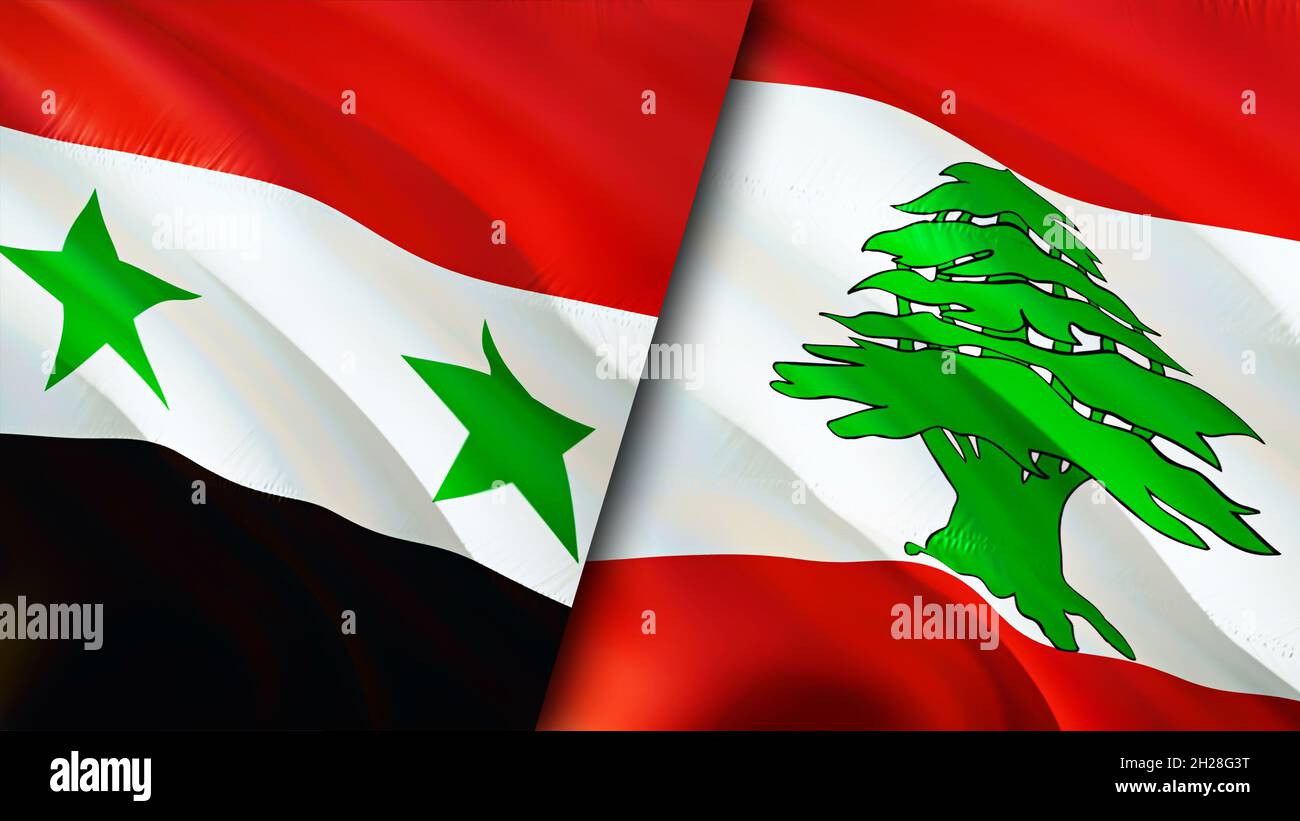 Syria and Lebanon flags. 3D Waving flag design. Lebanon Syria flag ...