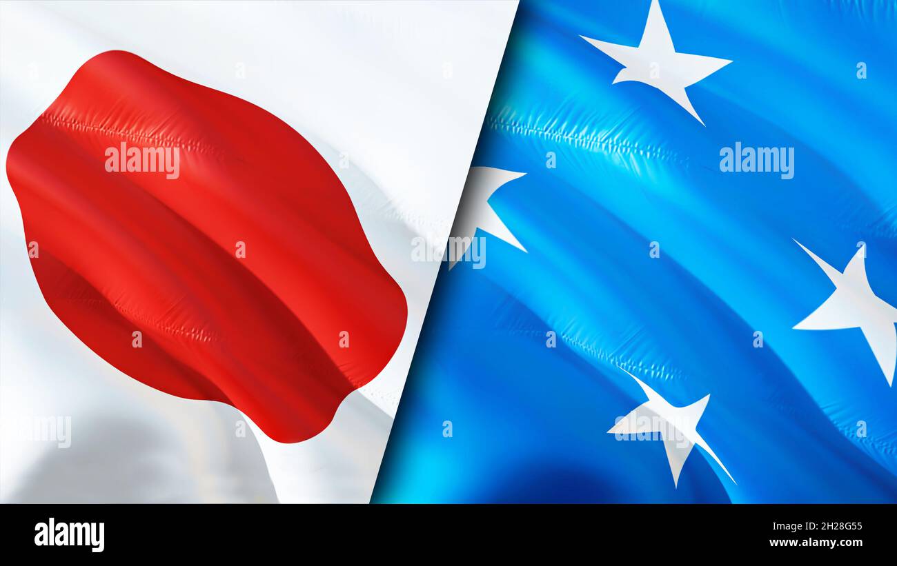 Japan and Micronesia flags. 3D Waving flag design. Japan Micronesia ...