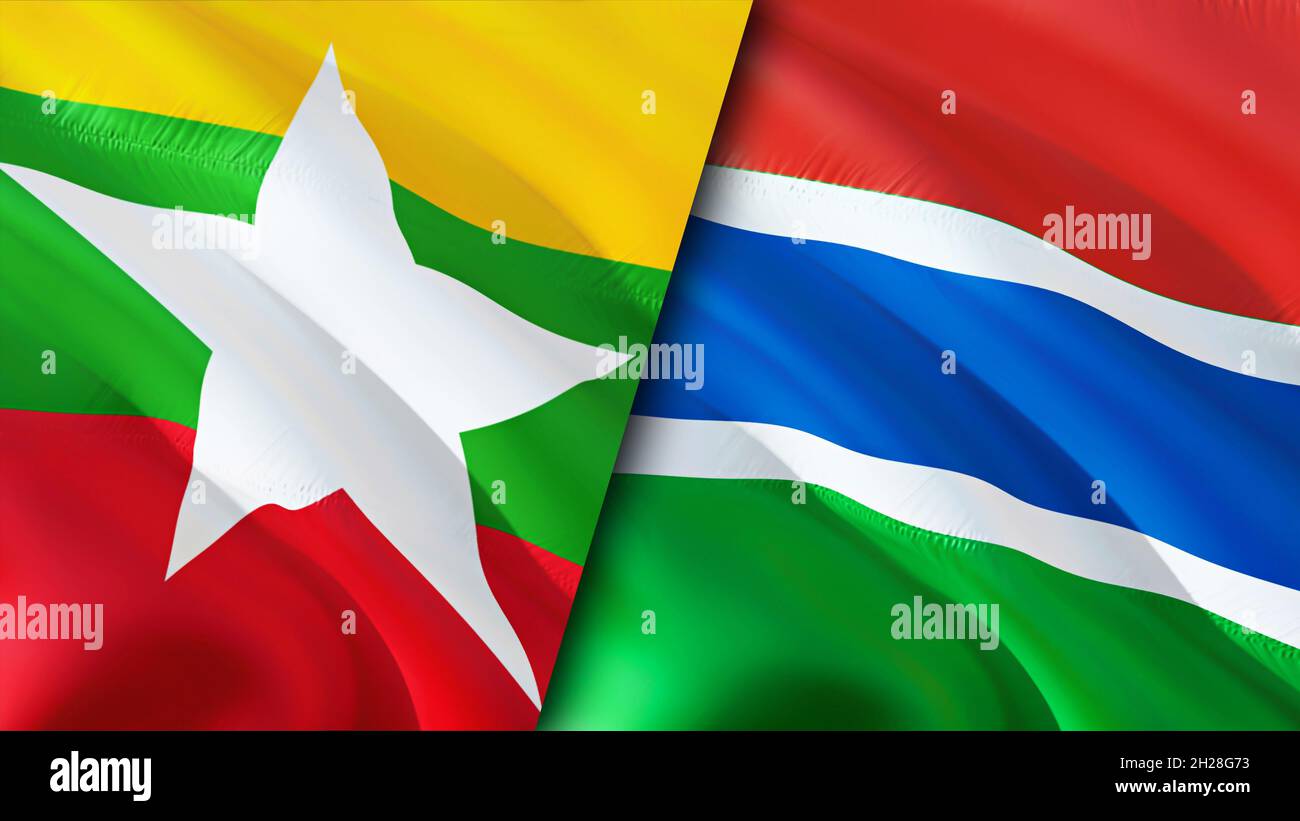 Myanmar and Gambia flags. 3D Waving flag design. Gambia Myanmar flag ...