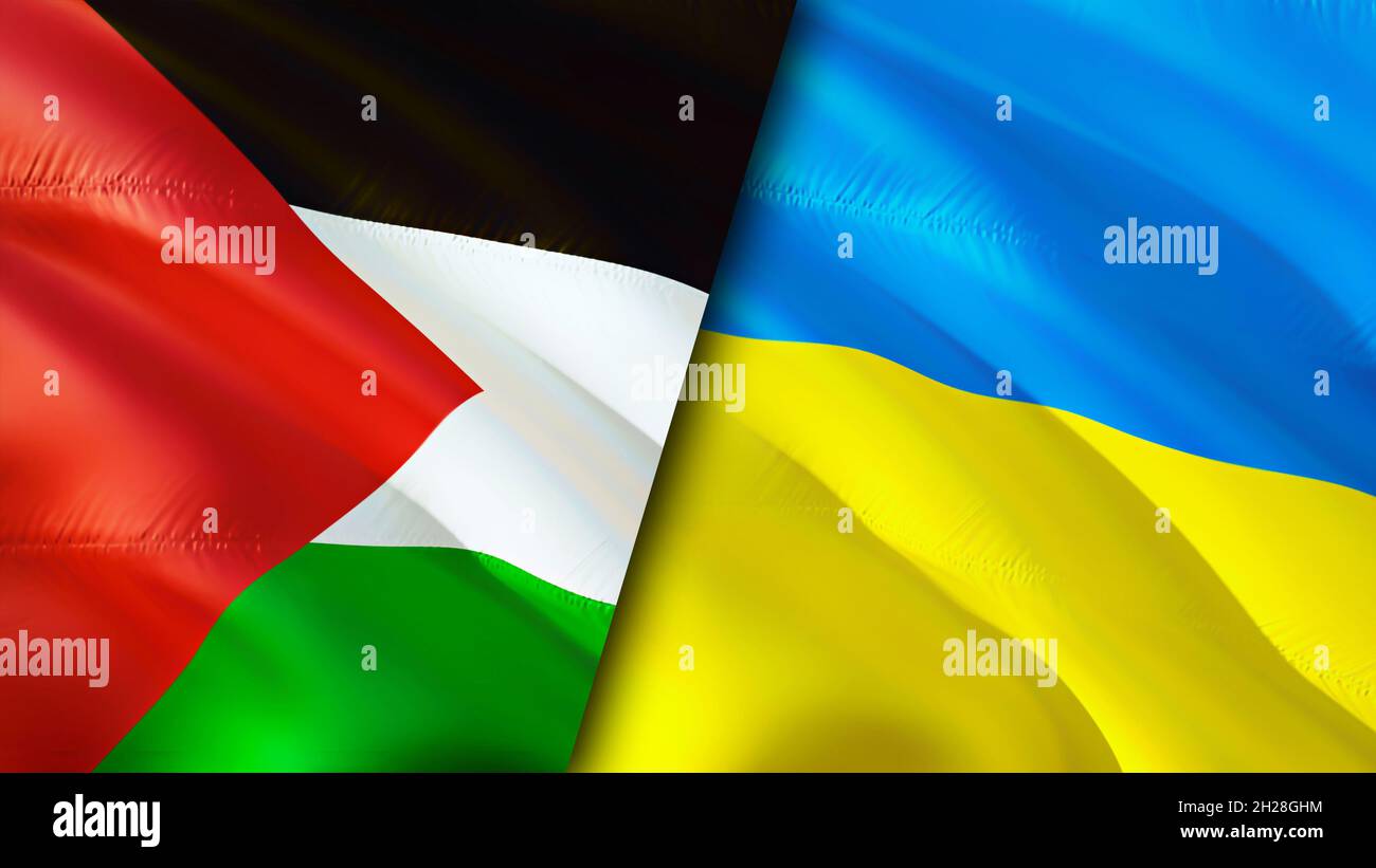 Palestine and Ukraine flags. 3D Waving flag design. Palestine Ukraine ...