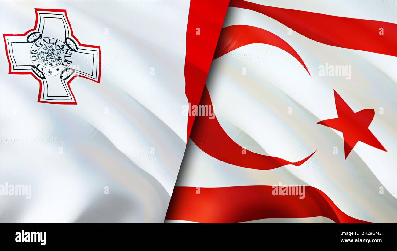 Malta and Northern Cyprus flags. 3D Waving flag design. Northern Cyprus ...