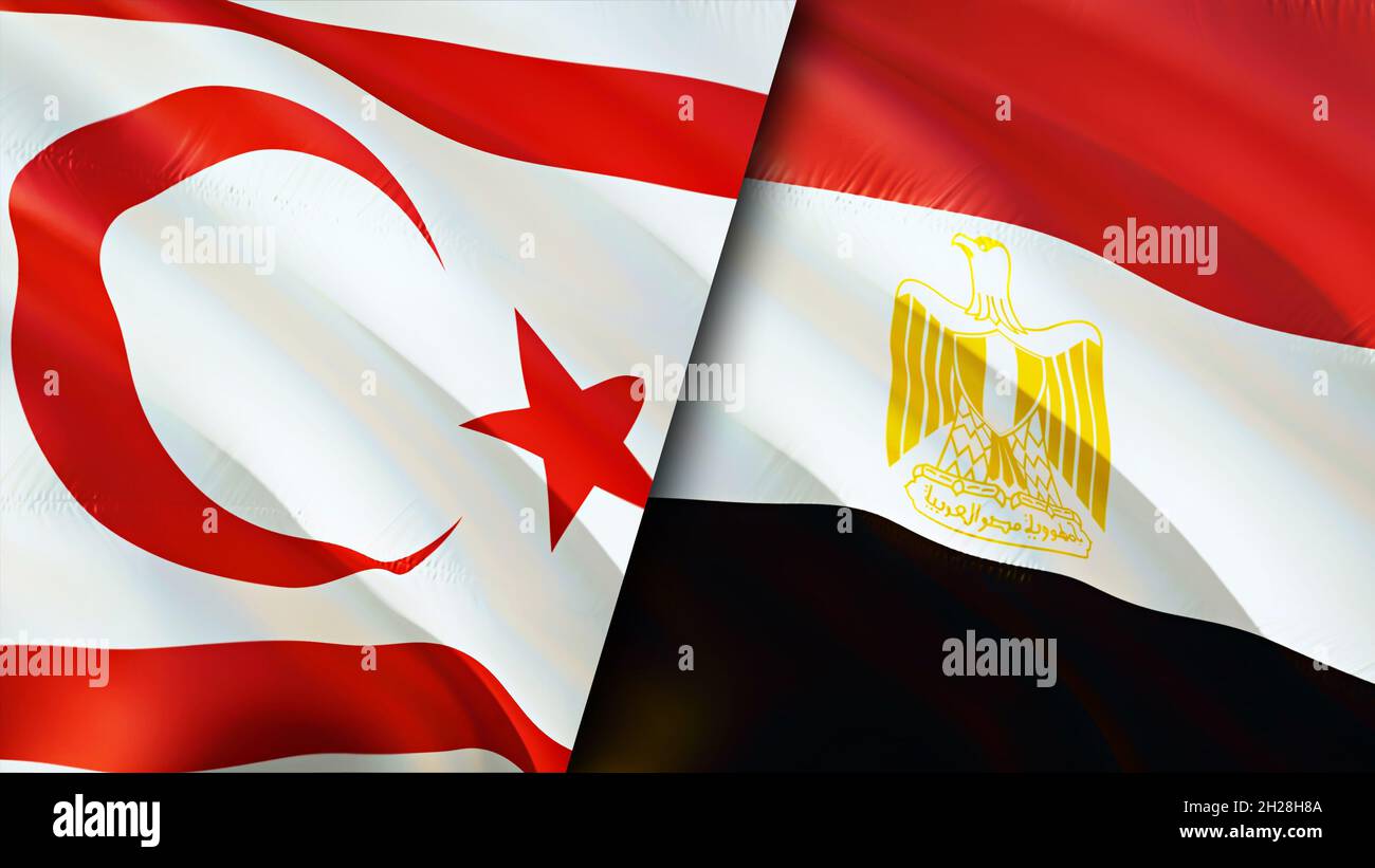 Northern Cyprus and Egypt flags. 3D Waving flag design. Northern Cyprus ...