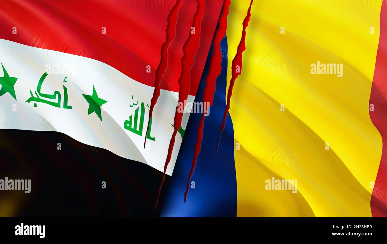 Iraq and Chad flags with scar concept. Waving flag,3D rendering. Chad ...