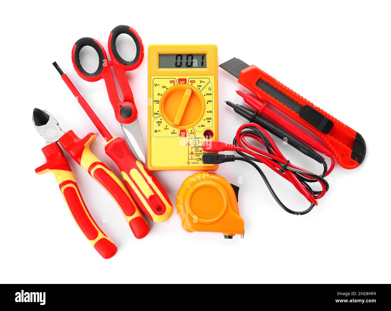 Set of electrician's tools on white background, top view Stock Photo ...