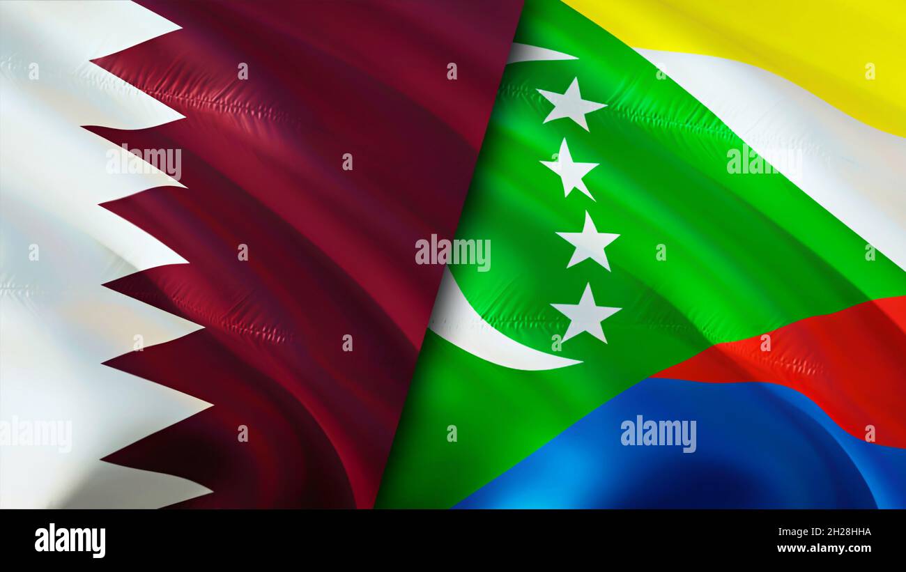 Qatar and Comoros flags. 3D Waving flag design. Comoros Qatar flag ...
