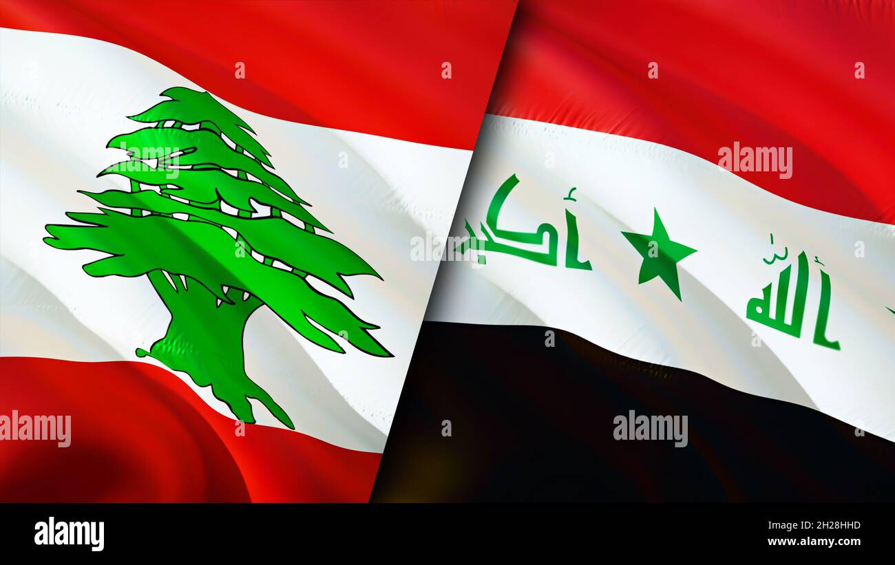 Lebanon and Iraq flags. 3D Waving flag design. Lebanon Iraq flag ...