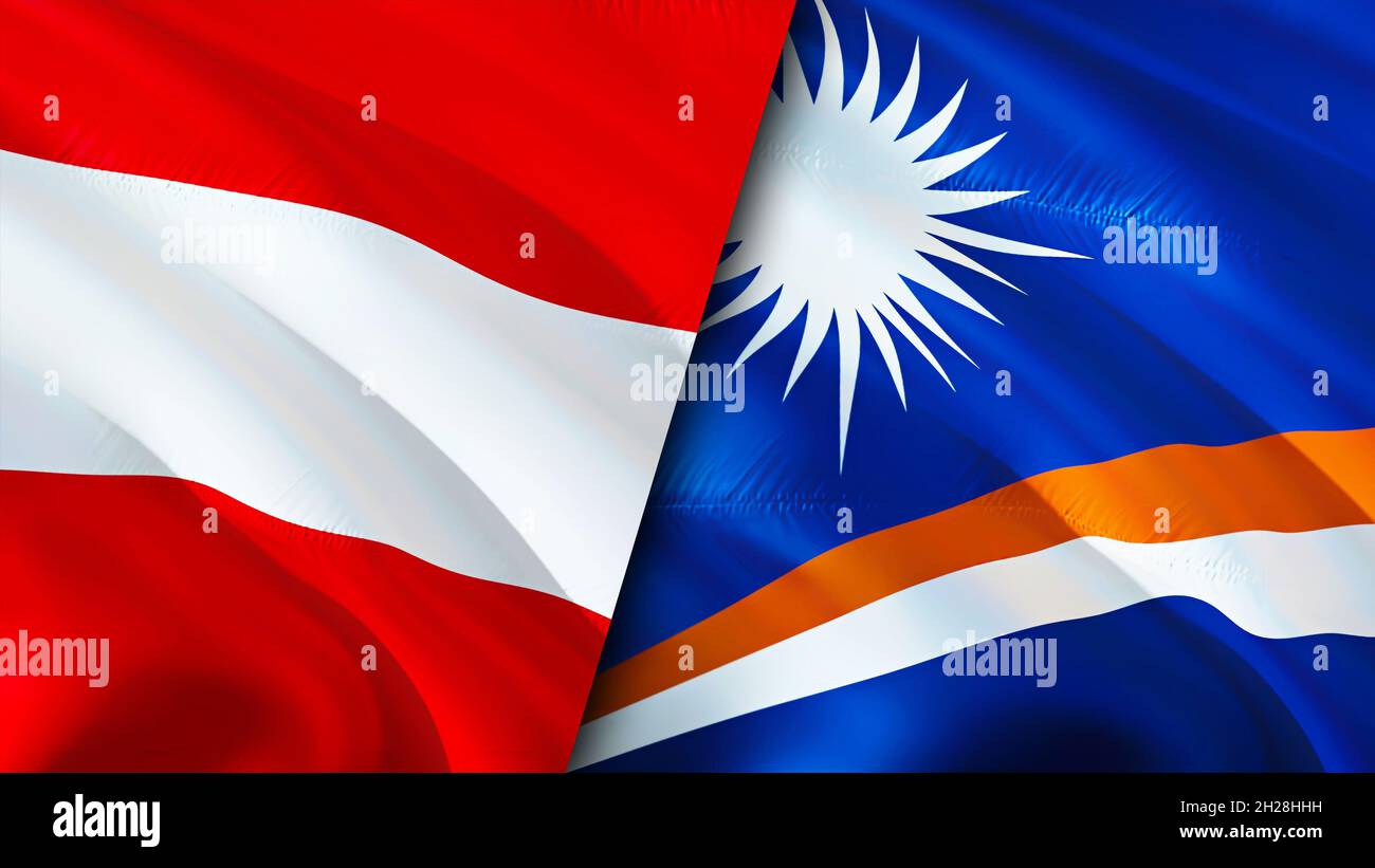 Austria and Marshall Islands flags. 3D Waving flag design. Austria ...
