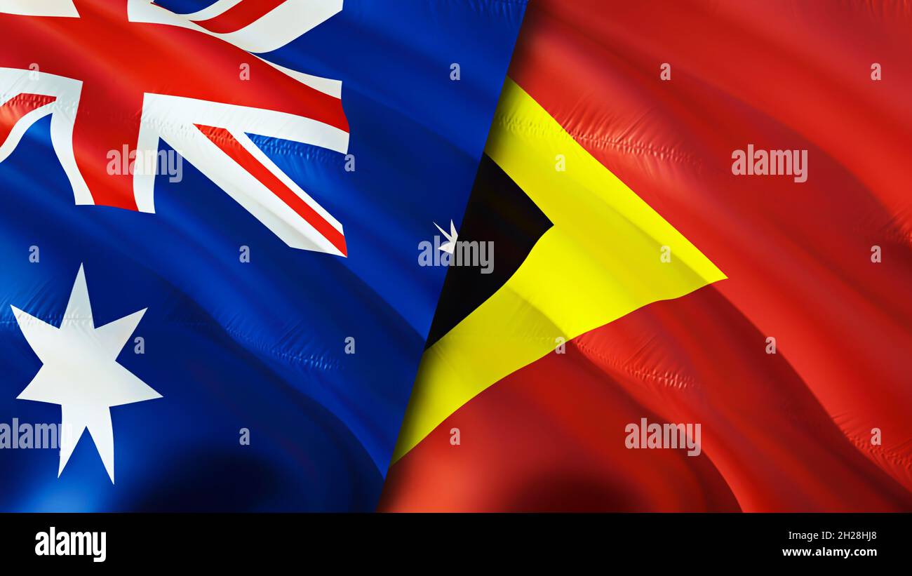 Australia and East Timor flags. 3D Waving flag design. Australia East ...