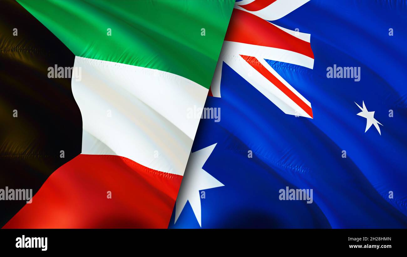 Kuwait and Australia flags. 3D Waving flag design. Australia Kuwait ...