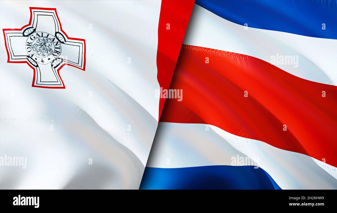 Malta and Costa Rica flags. 3D Waving flag design. Costa Rica Malta ...