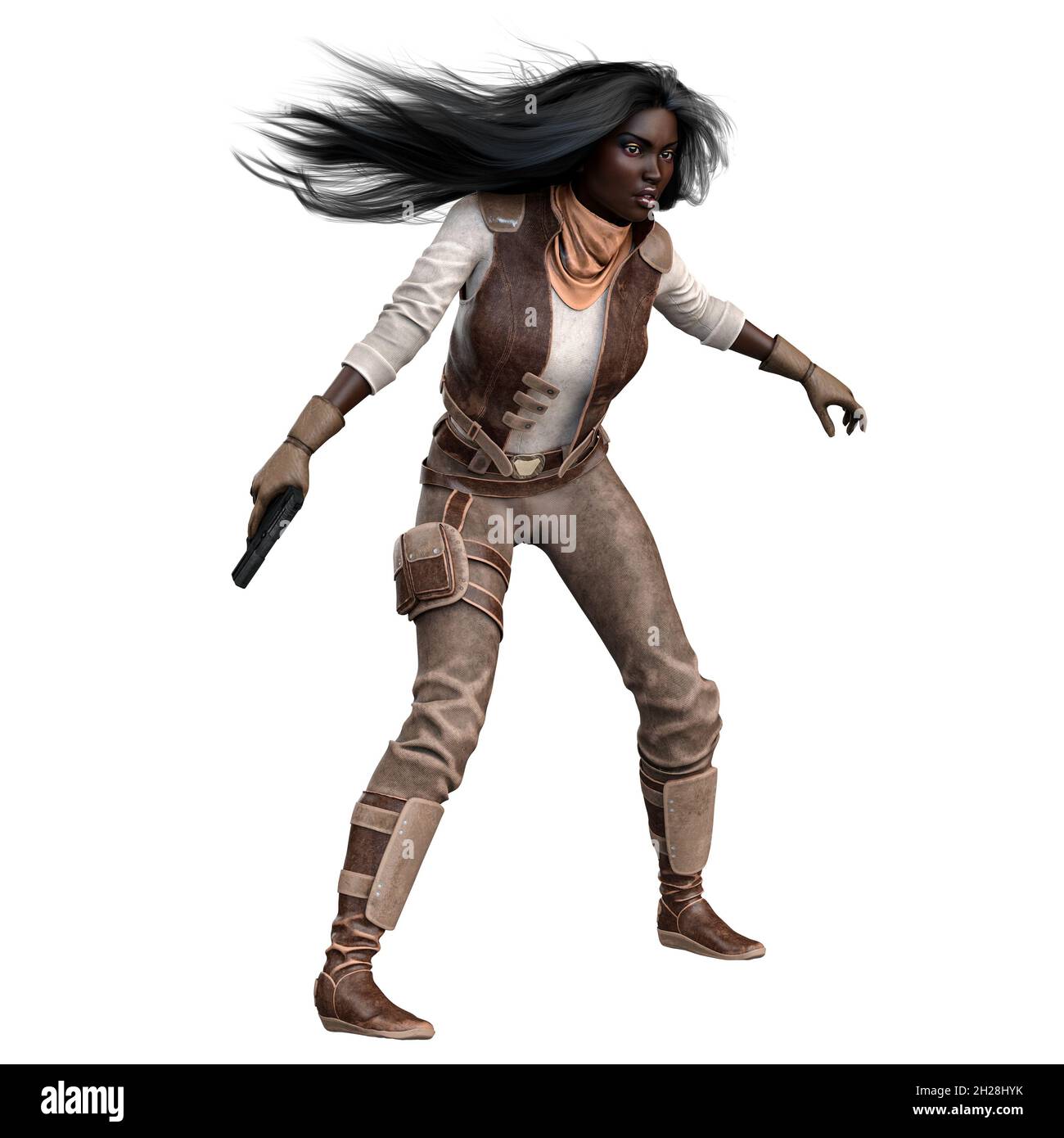 Scifi and Fantasy Adventurer POC woman on isolated white background, 3D ...