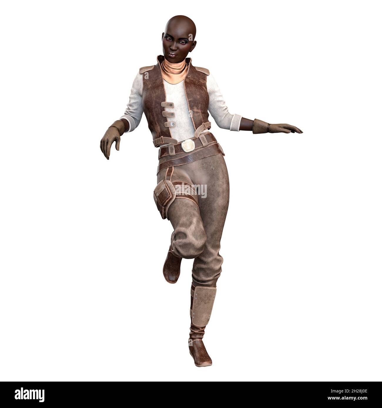 Scifi and Fantasy Adventurer POC woman on isolated white background, 3D ...