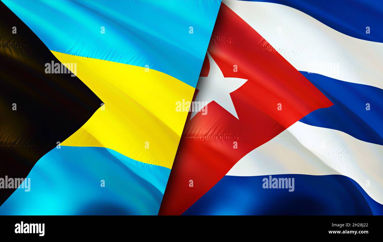 Bahamas and Cuba flags. 3D Waving flag design. Bahamas Cuba flag ...
