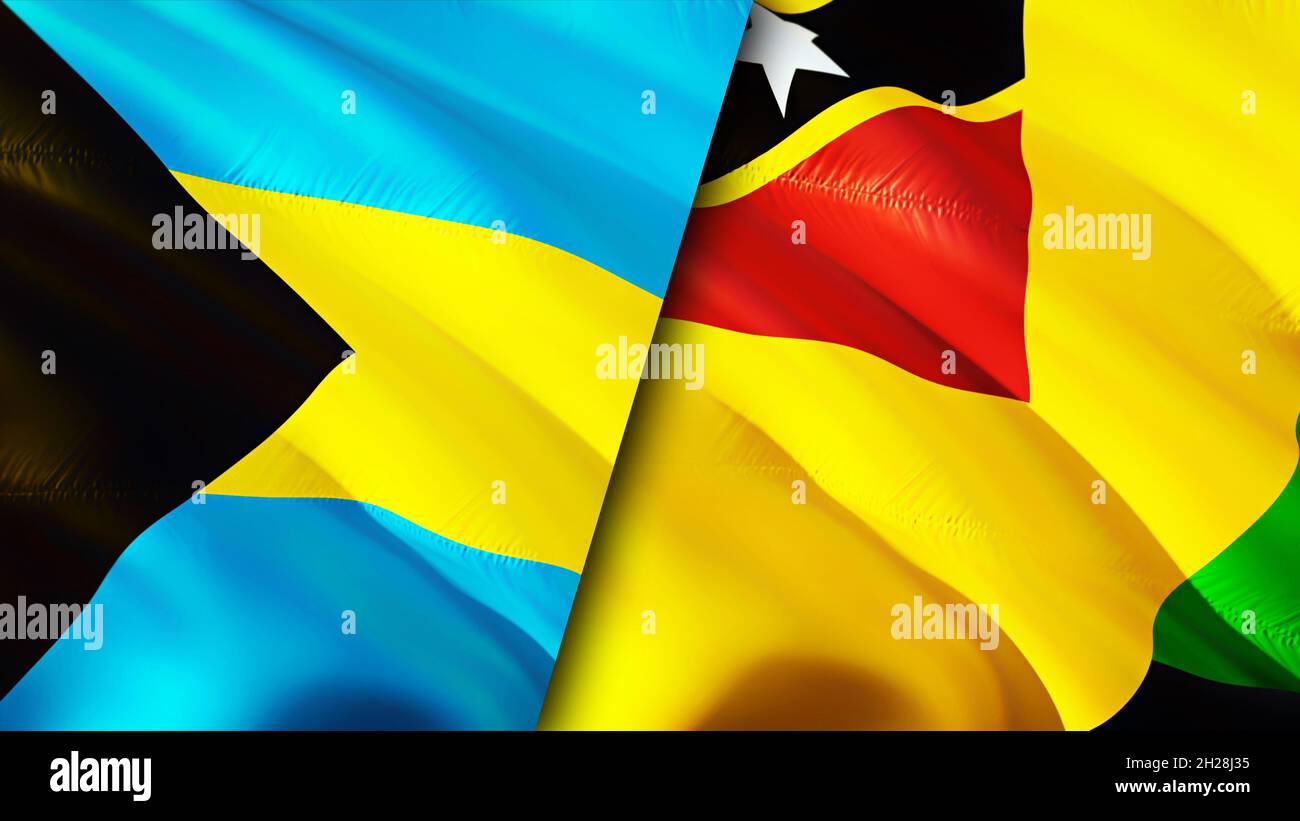 Bahamas and Nevis Island flags. 3D Waving flag design. Bahamas Nevis ...