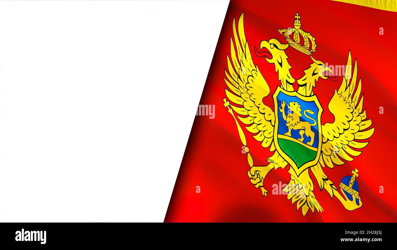 White background and Montenegro flags. 3D Waving flag design. Montenegro White background flag ...