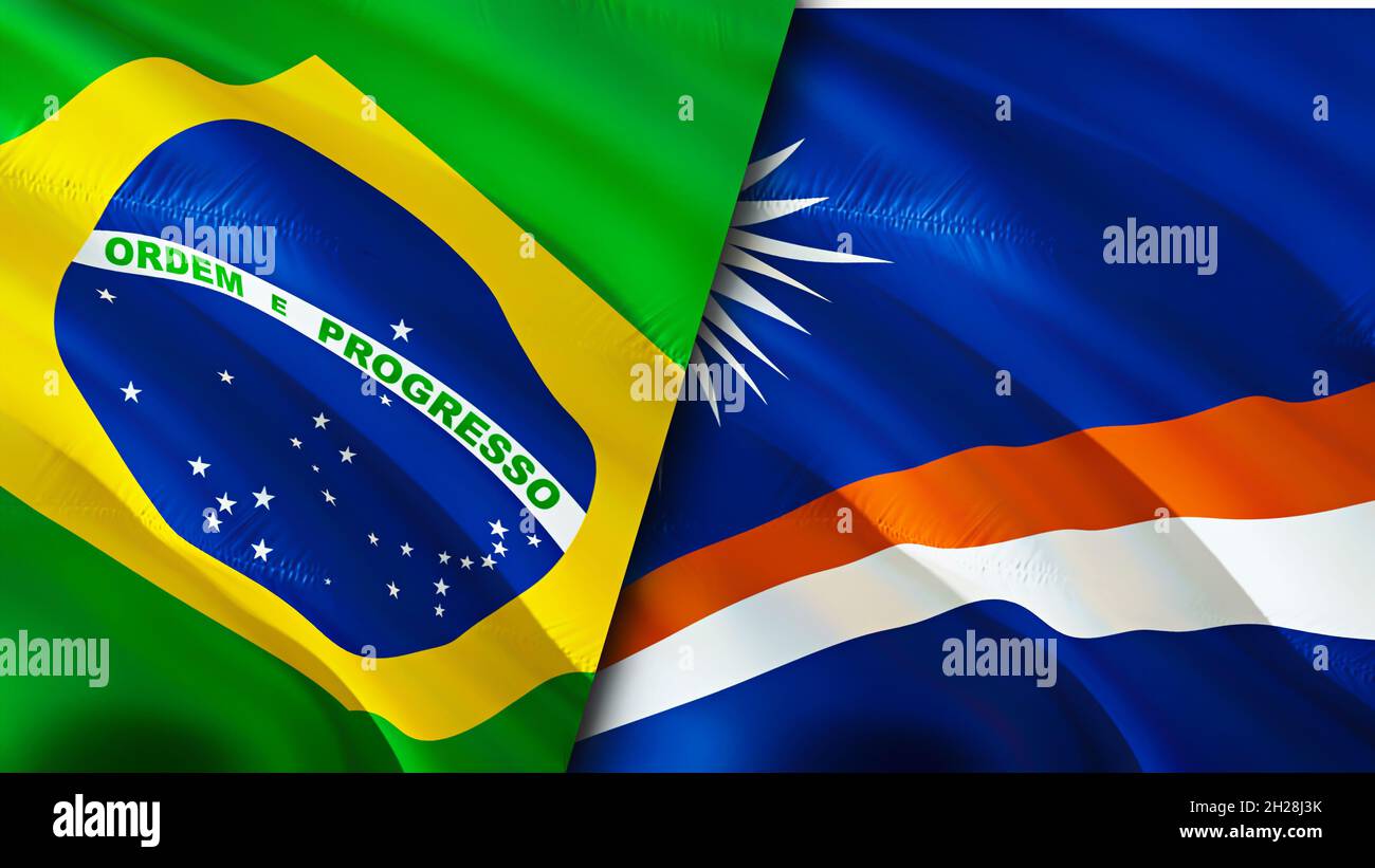 Brazil and Marshall Islands flags. 3D Waving flag design. Brazil ...