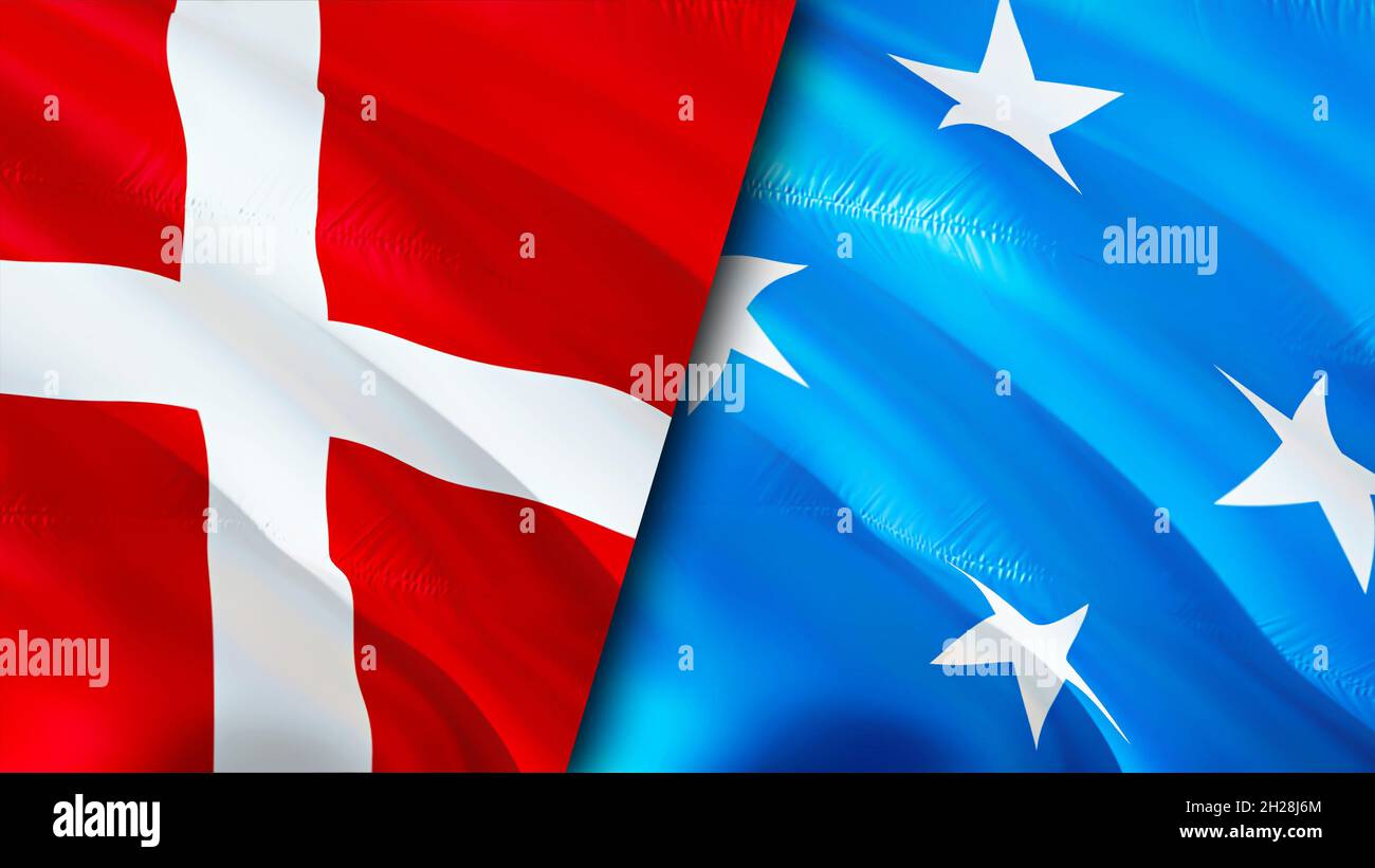Denmark and Micronesia flags. 3D Waving flag design. Micronesia Denmark ...