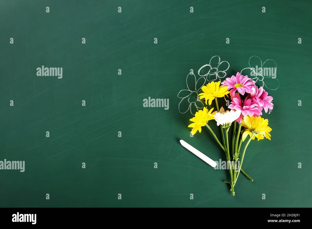 Flat lay composition for Teacher's day on chalkboard Stock Photo - Alamy