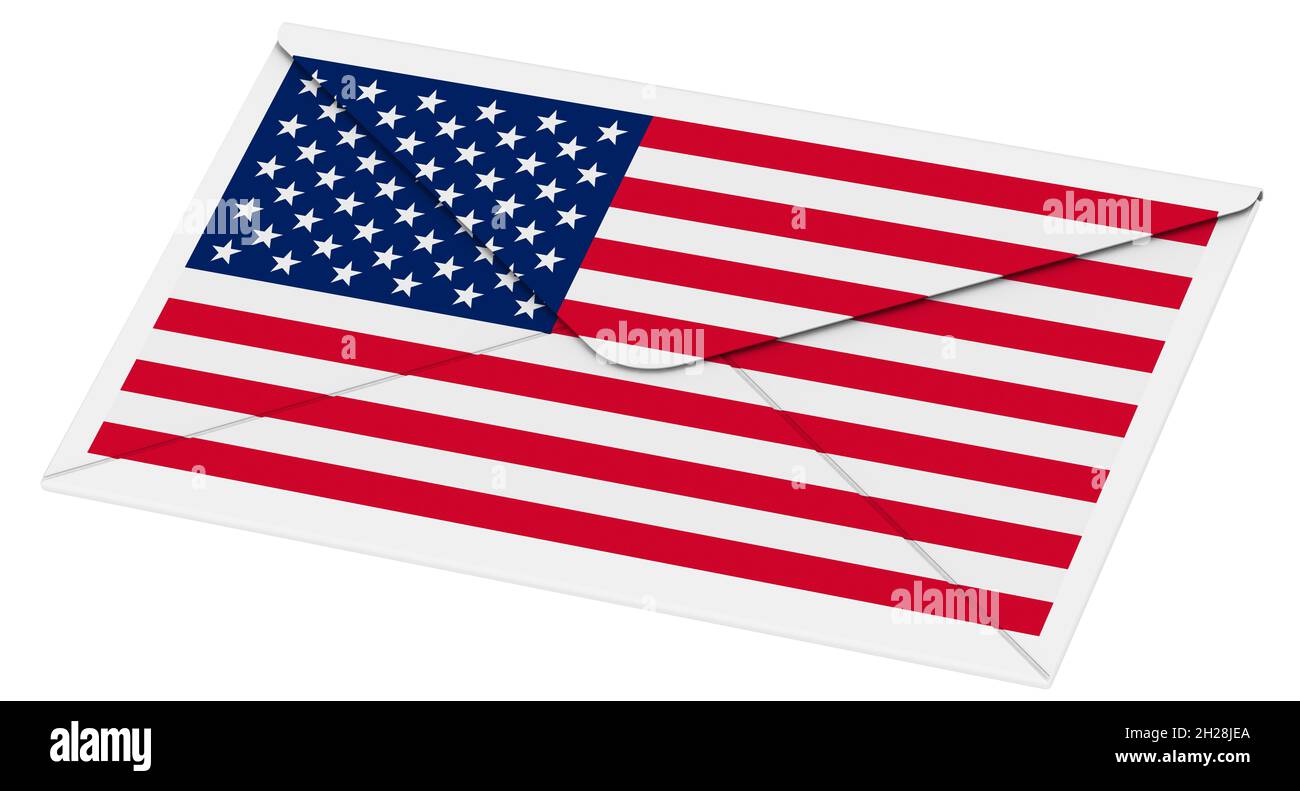 Closed envelope with the US flag. One closed white envelope with the US ...