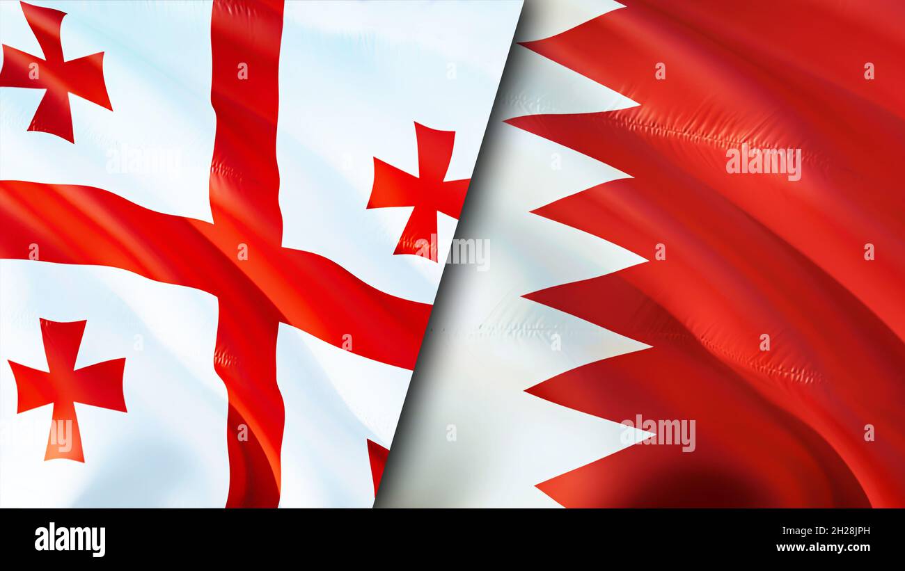 Georgia and Bahrain flags. 3D Waving flag design. Georgia Bahrain flag ...