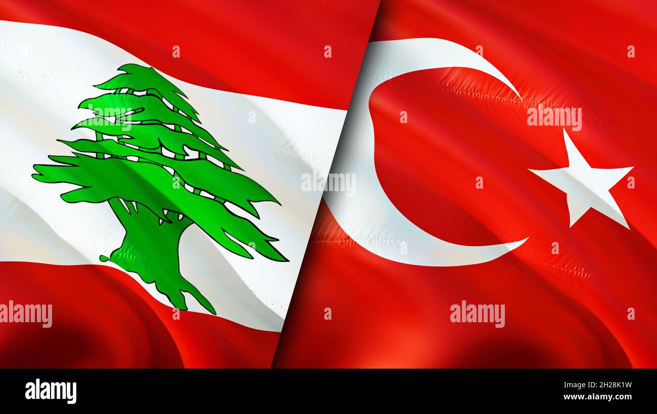 Lebanon and Turkey flags. 3D Waving flag design. Lebanon Turkey flag ...