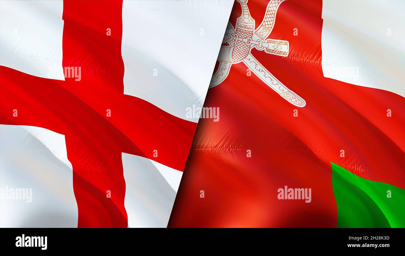 England and Oman flags. 3D Waving flag design. Oman England flag ...