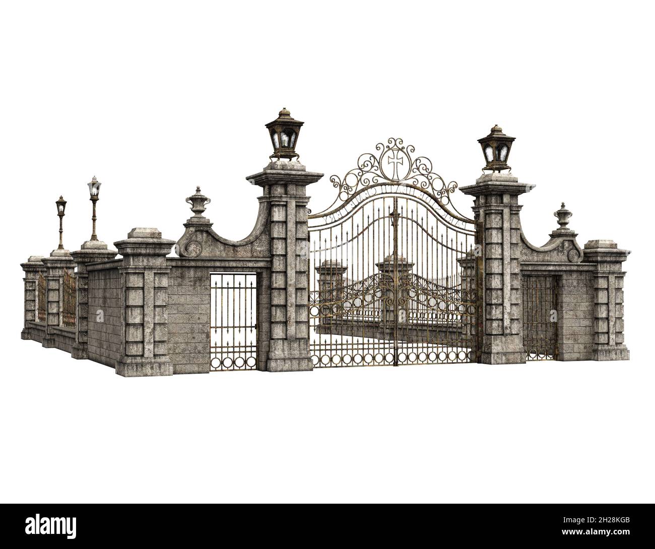 Fantasy Academy Wrought-Iron Gate, 3D illustration, 3D rendering Stock ...