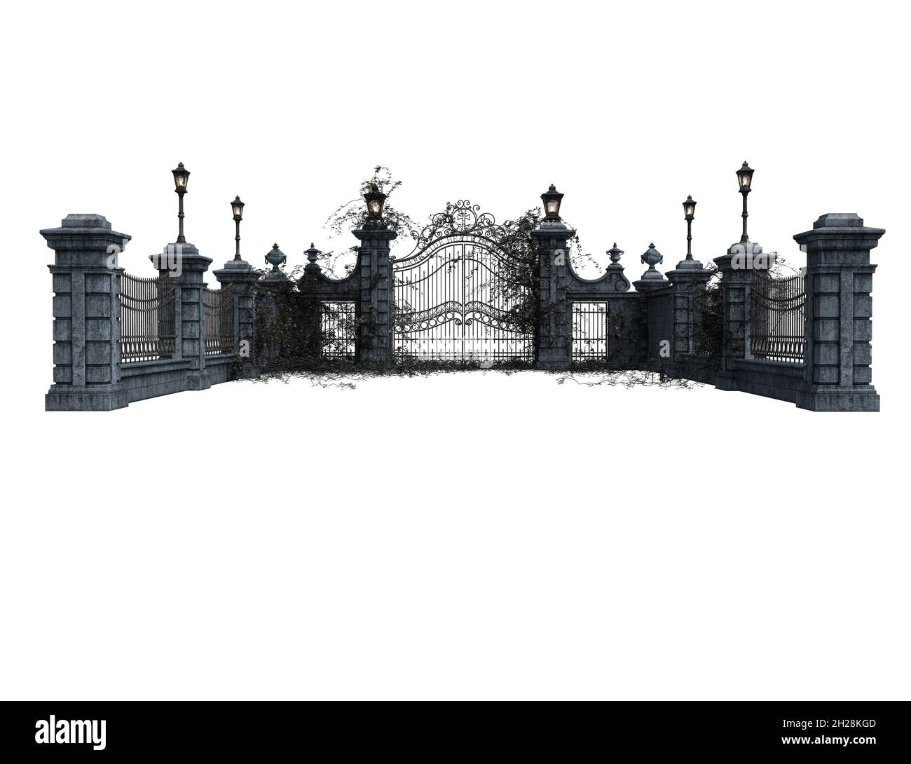 Fantasy Academy Wrought-Iron Gate, 3D illustration, 3D rendering Stock ...