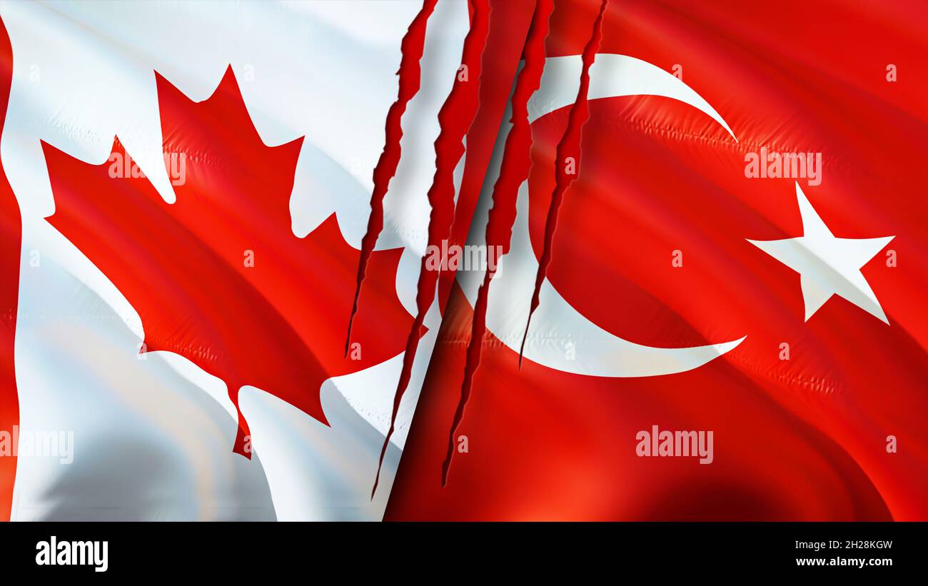Canada and Turkey flags with scar concept. Waving flag,3D rendering ...