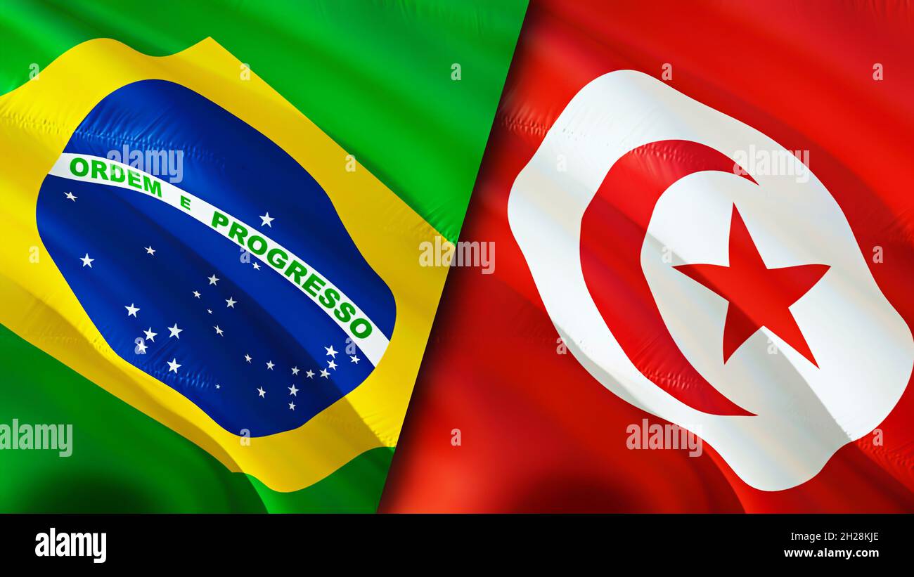 Brazil and Tunisia flags. 3D Waving flag design. Brazil Tunisia flag ...