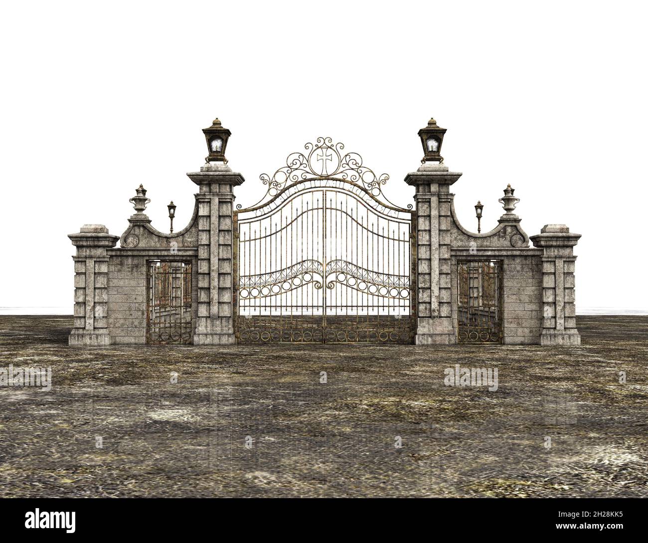 Fantasy Academy Wrought-Iron Gate, 3D illustration, 3D rendering Stock ...