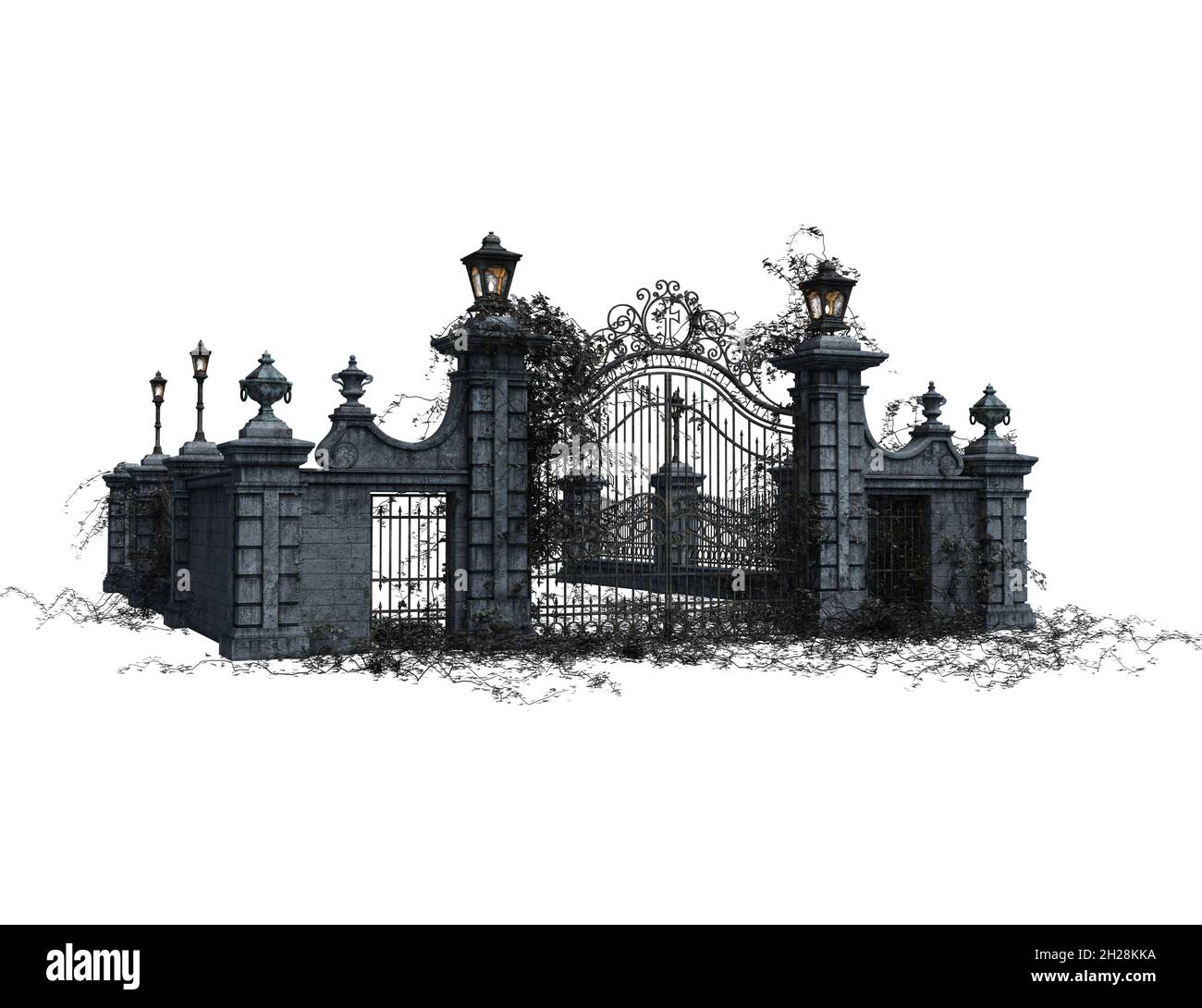 Fantasy Academy Wrought-Iron Gate, 3D illustration, 3D rendering Stock ...
