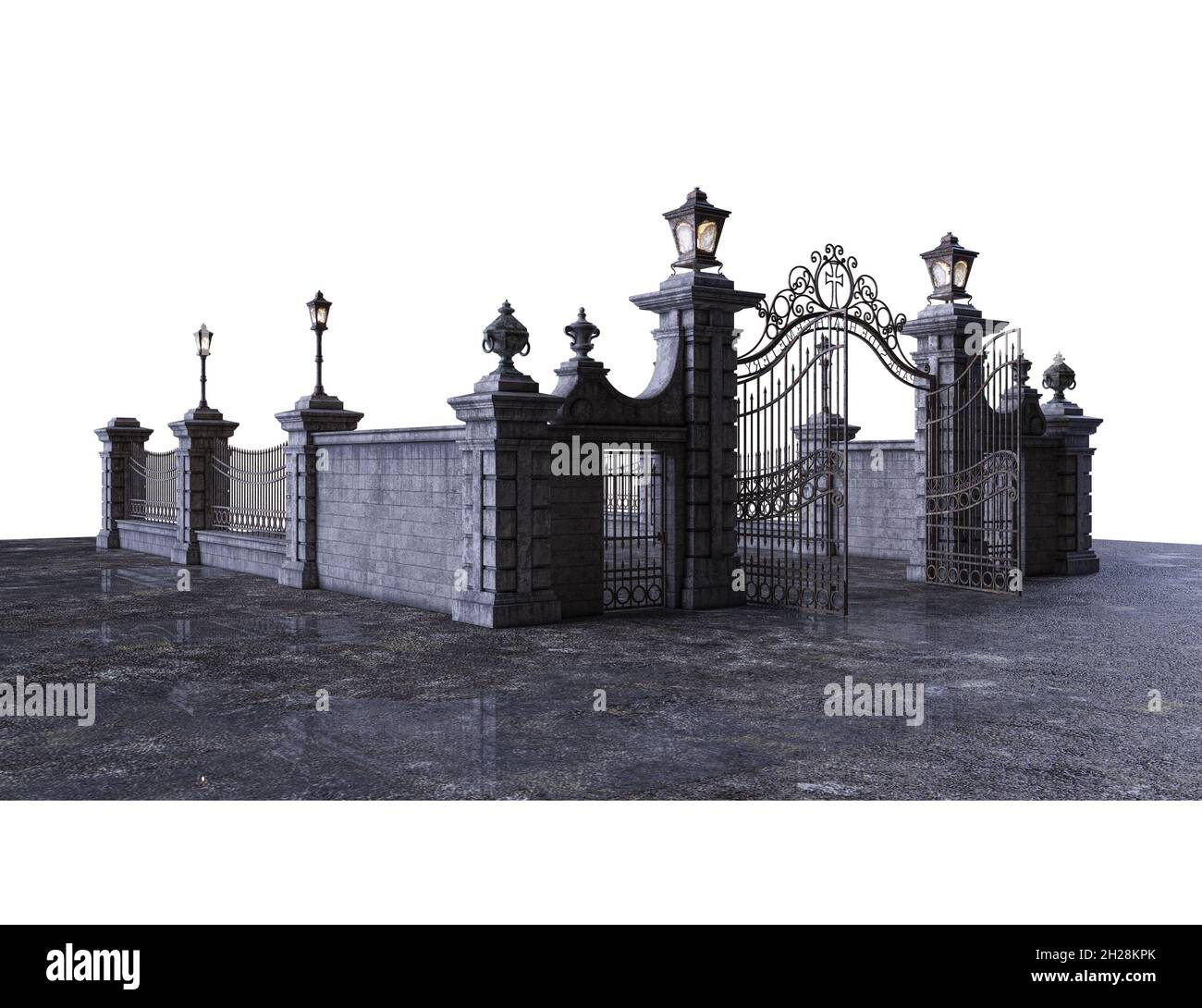 Fantasy Academy Wrought-Iron Gate, 3D illustration, 3D rendering Stock ...