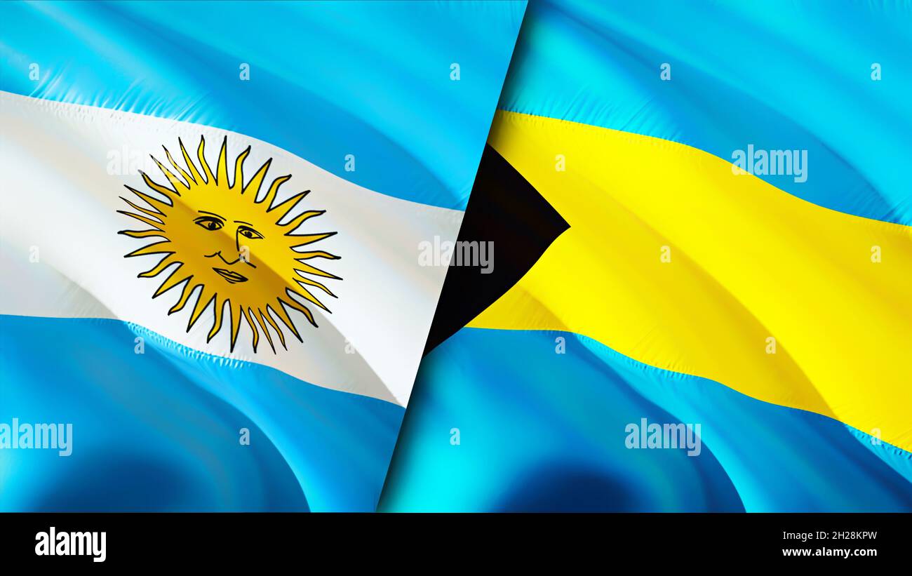Argentina and Bahamas flags. 3D Waving flag design. Argentina Bahamas ...