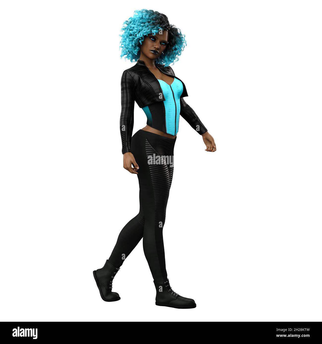 Cyberpunk POC woman on isolated white background, 3D Illustration, 3D ...