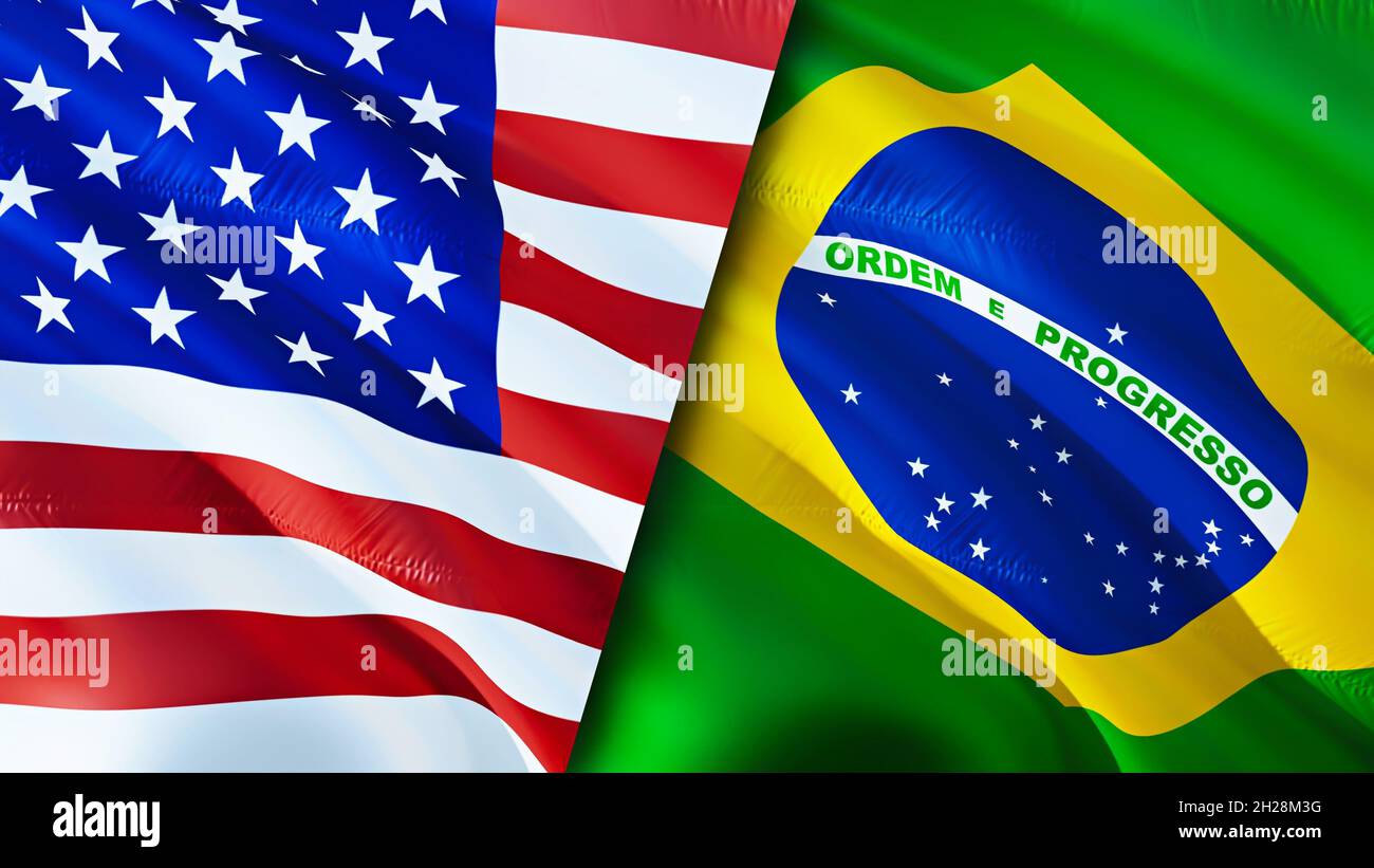 United States and Brazil flags. 3D Waving flag design. United States ...