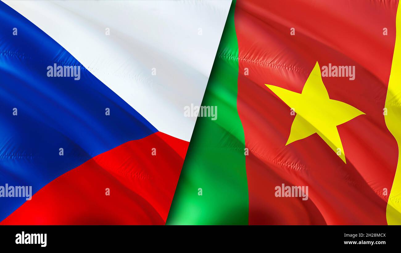 Czech and Cameroon flags. 3D Waving flag design. Cameroon Czechia flag ...