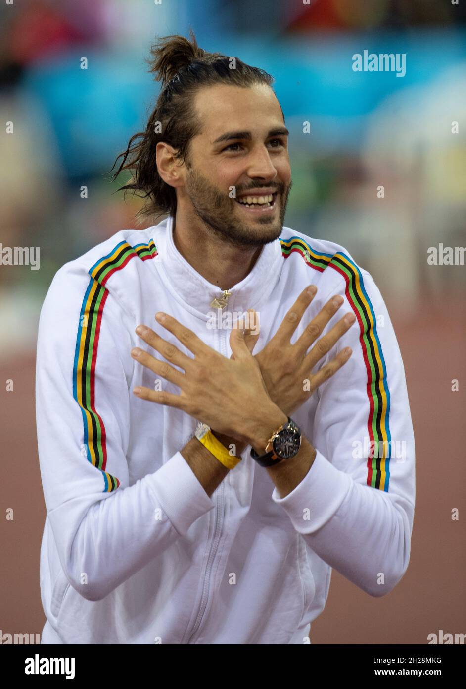 Gianmarco Tamberi competing in the high jump, during the Wanda Diamond ...
