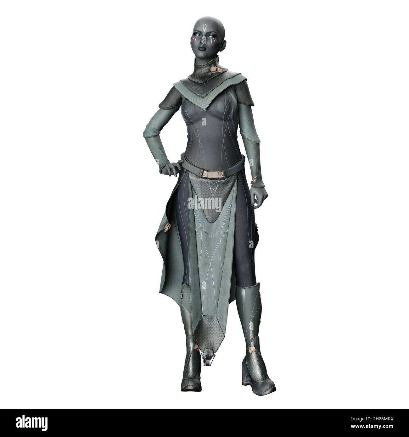 Scifi Alien Woman with Gray Skin, 3D Illustration, 3D rendering Stock ...