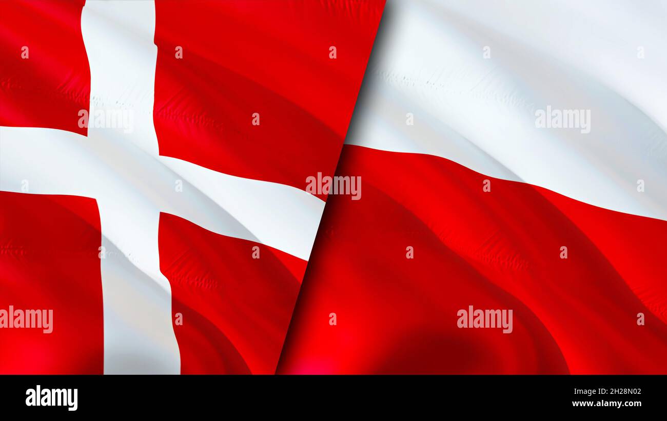 Denmark and Poland flags. 3D Waving flag design. Poland Denmark flag ...