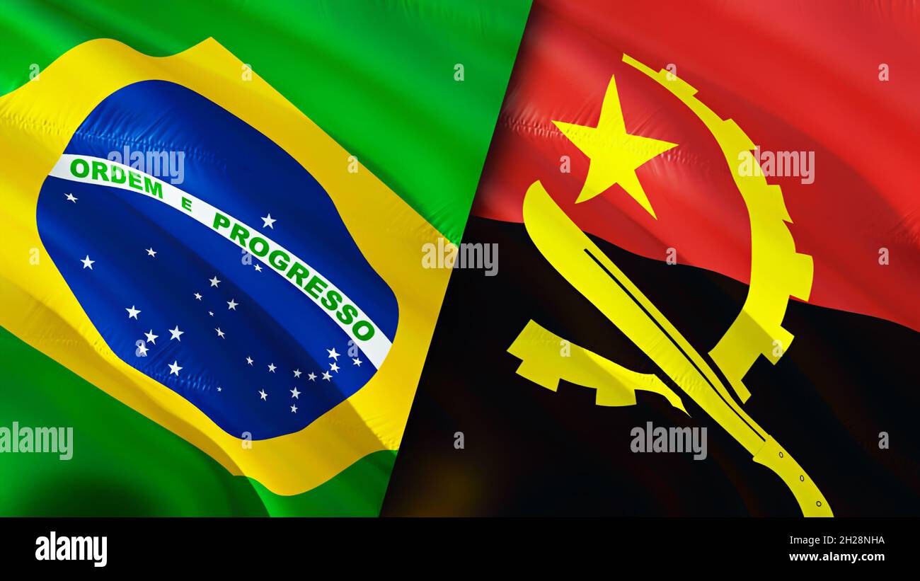 Brazil and Angola flags. 3D Waving flag design. Brazil Angola flag ...