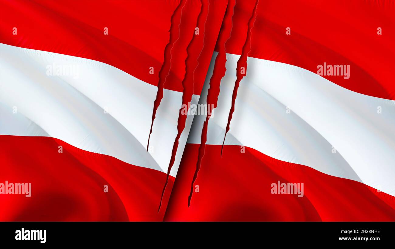 Austria and Austria flags with scar concept. Waving flag,3D rendering ...
