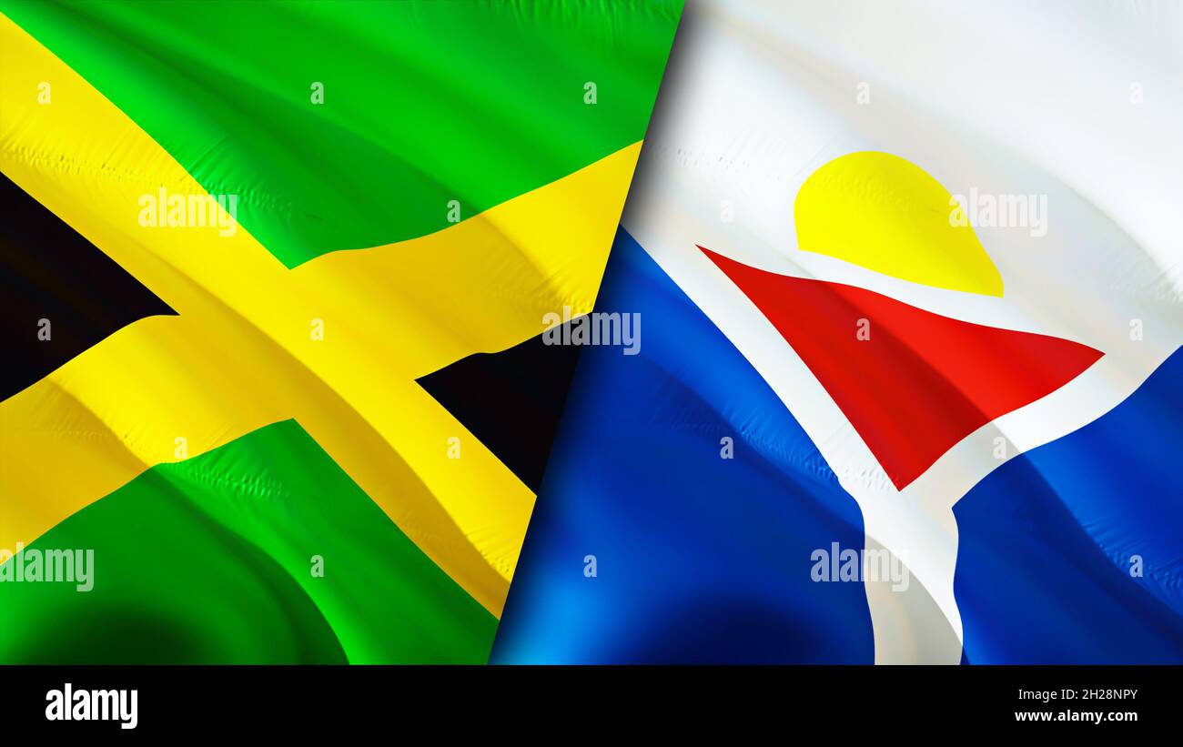 Jamaica and Saint Martin flags. 3D Waving flag design. Jamaica Saint ...