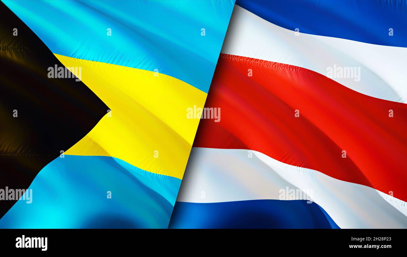 Bahamas and Costa Rica flags. 3D Waving flag design. Bahamas Costa Rica ...