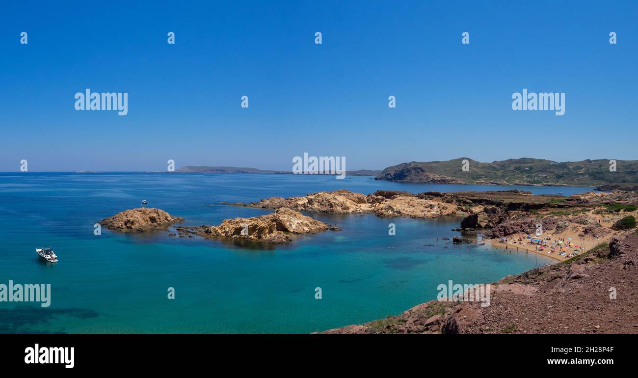Turquoise waters and small coves of Cala Pregonda, Menorca Stock Photo ...