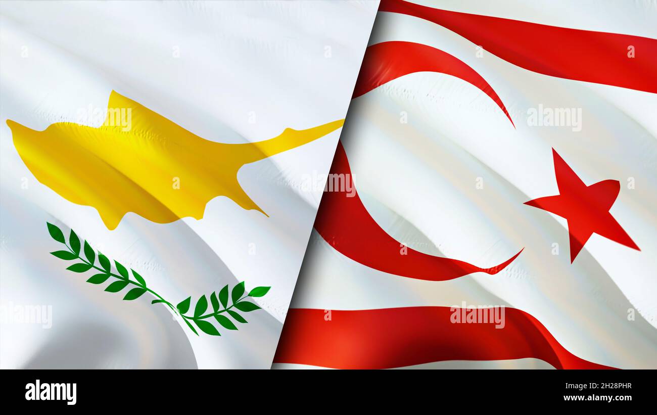 Cyprus and Northern Cyprus flags. 3D Waving flag design. Northern ...
