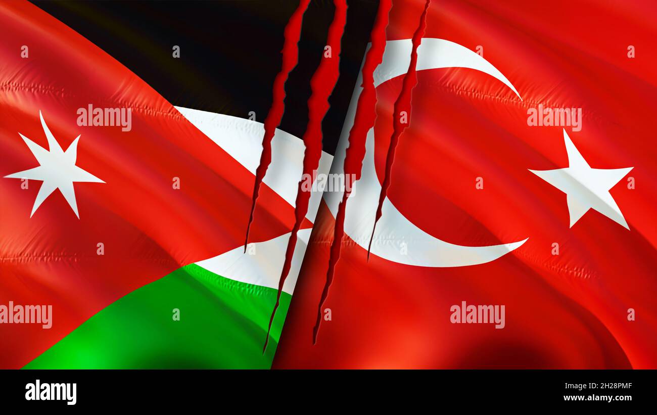 Jordan and Turkey flags with scar concept. Waving flag,3D rendering ...