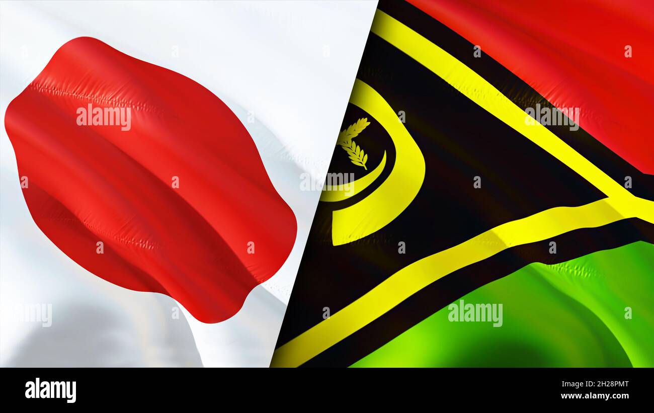 Japan and Vanuatu flags. 3D Waving flag design. Japan Vanuatu flag ...