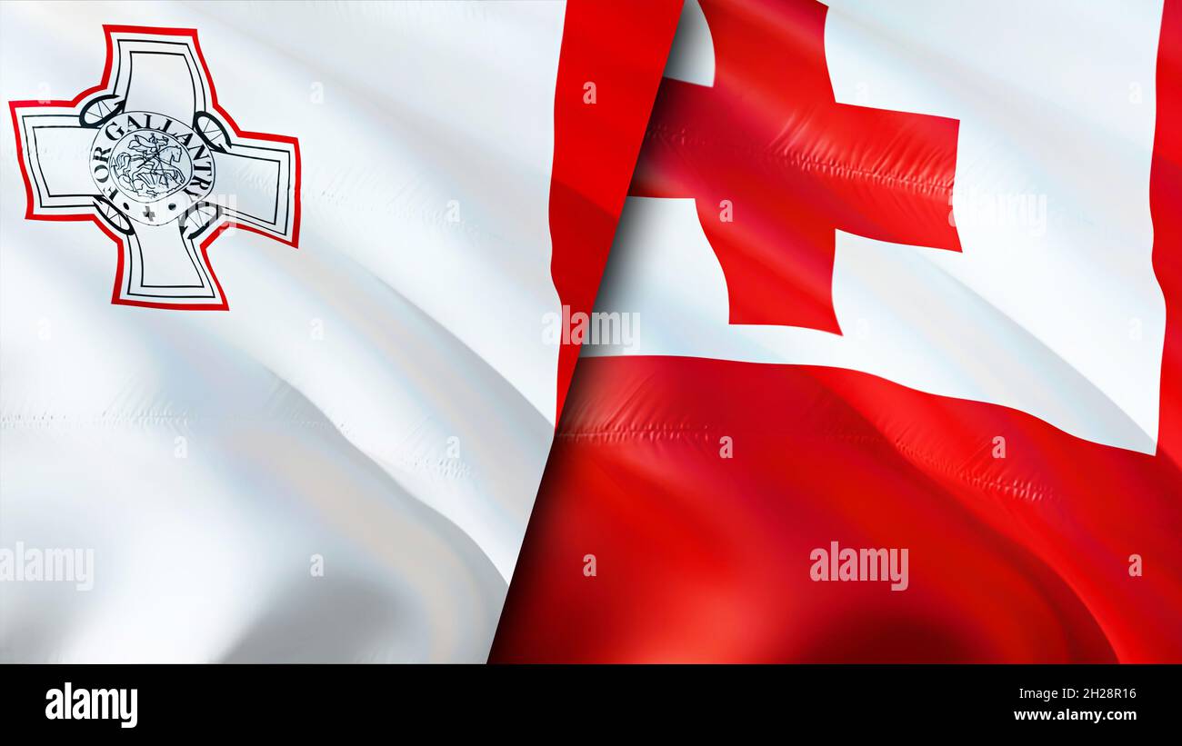 Malta and Tonga flags. 3D Waving flag design. Tonga Malta flag, picture ...